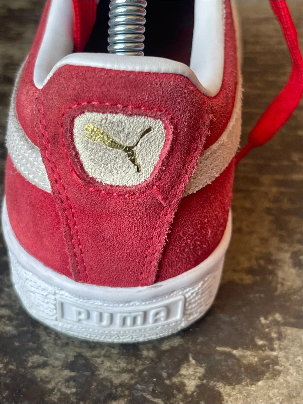Puma | Shoes | Puma Red Suede Sneakers With White Formstrip | Poshmark
